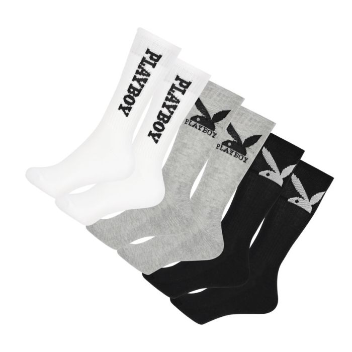 Playboy 3 Pack Socks Grey/Black/White | Studio 88